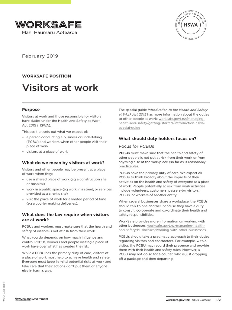 Health and Safety for Workplace Visitors | PDF | Occupational Safety ...