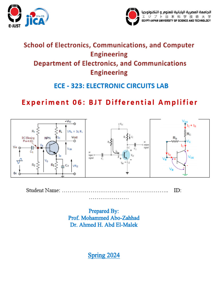 ECE 323 Exp 6 - BJT Differential Amplifier | PDF | Amplifier | Bipolar Junction Transistor