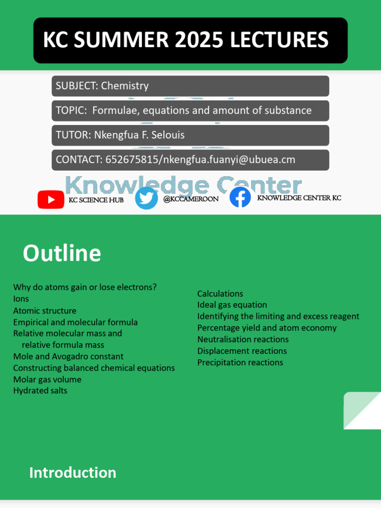 KC OL Chemistry Lecture 2025 Formulae, Equations and Amount of ...