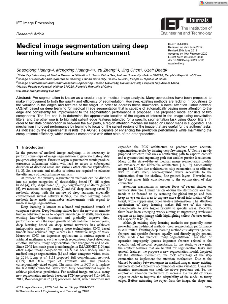 IET Image Processing - 2020 - Huang - Medical Image Segmentation Using Deep Learning With ...