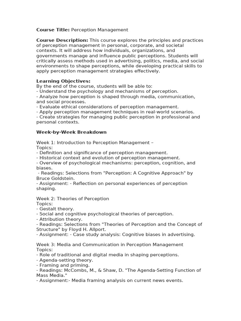 Perception Management Ba447 | PDF | Psychology | Framing (Social Sciences)