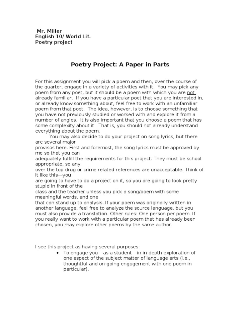 Poetry Project: A Paper in Parts | PDF | Interview | Poetry