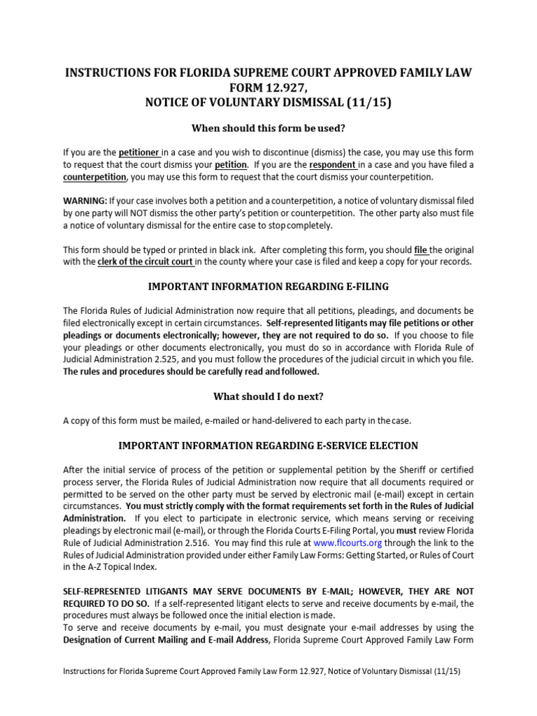 Instructions For Florida Supreme Court Approved Family Law FORM 12.927 ...