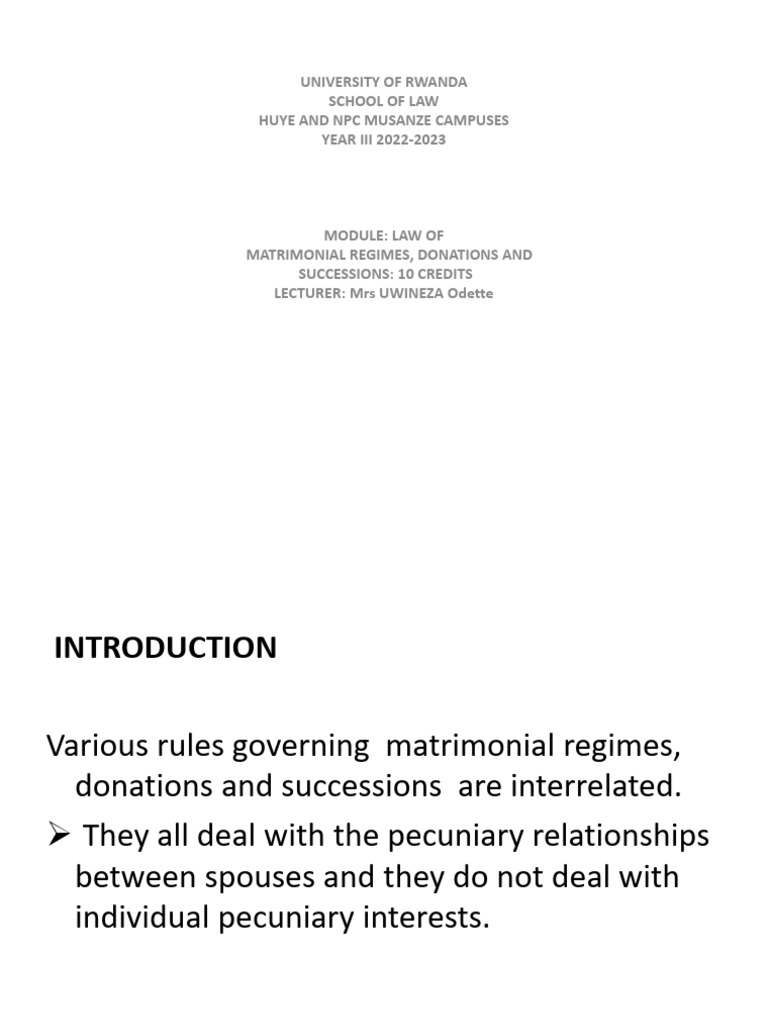 Law of Matrimonial Regimes Liberalities and Succession 2022-2023power ...
