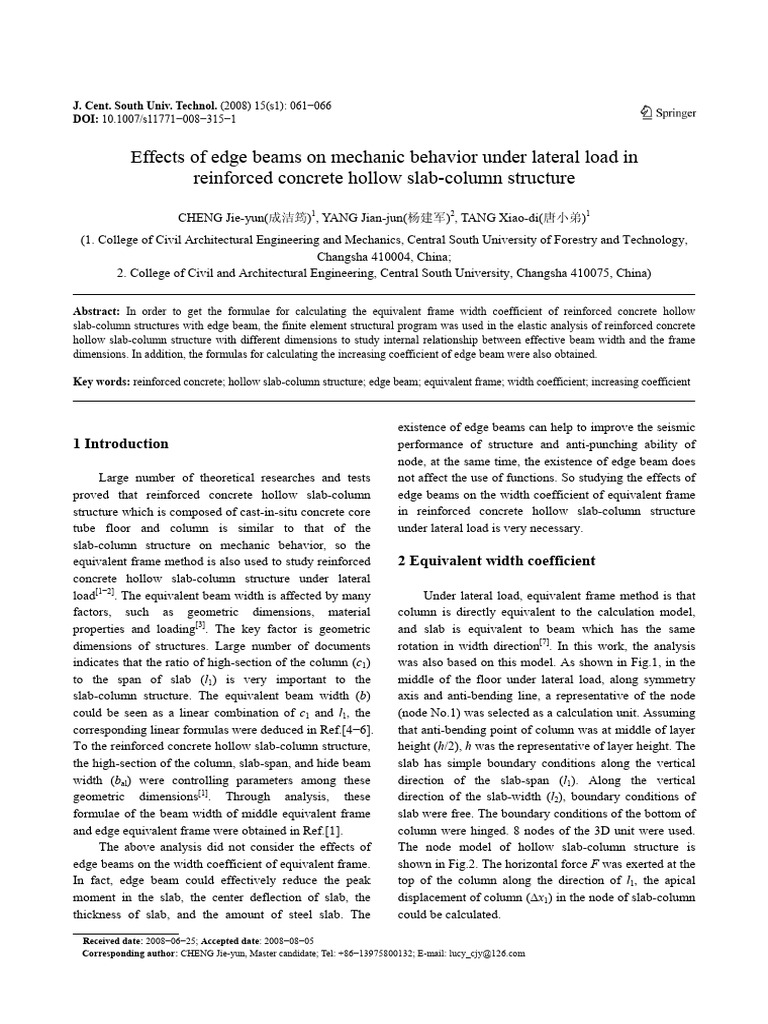 Effects of Edge Beams On Mechanic Behavior Under Lateral Load in | PDF ...