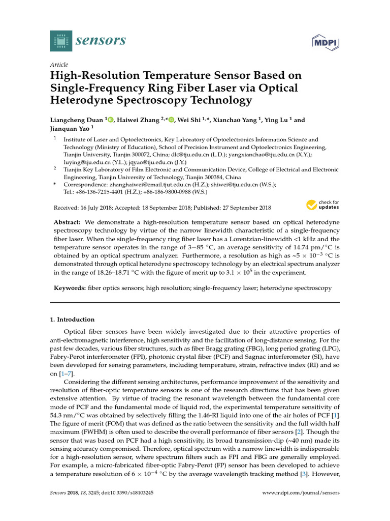High-Resolution Temperature Sensor Based On Single | PDF | Optical ...