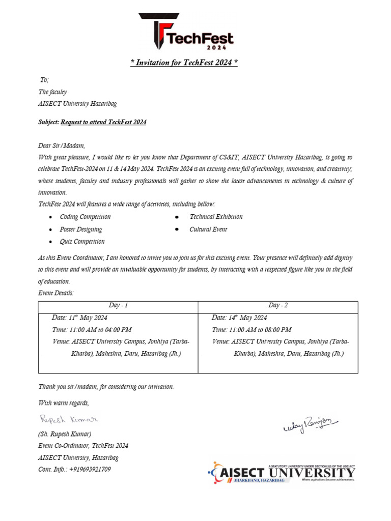 Invitation to TechFest 2024 Event | PDF