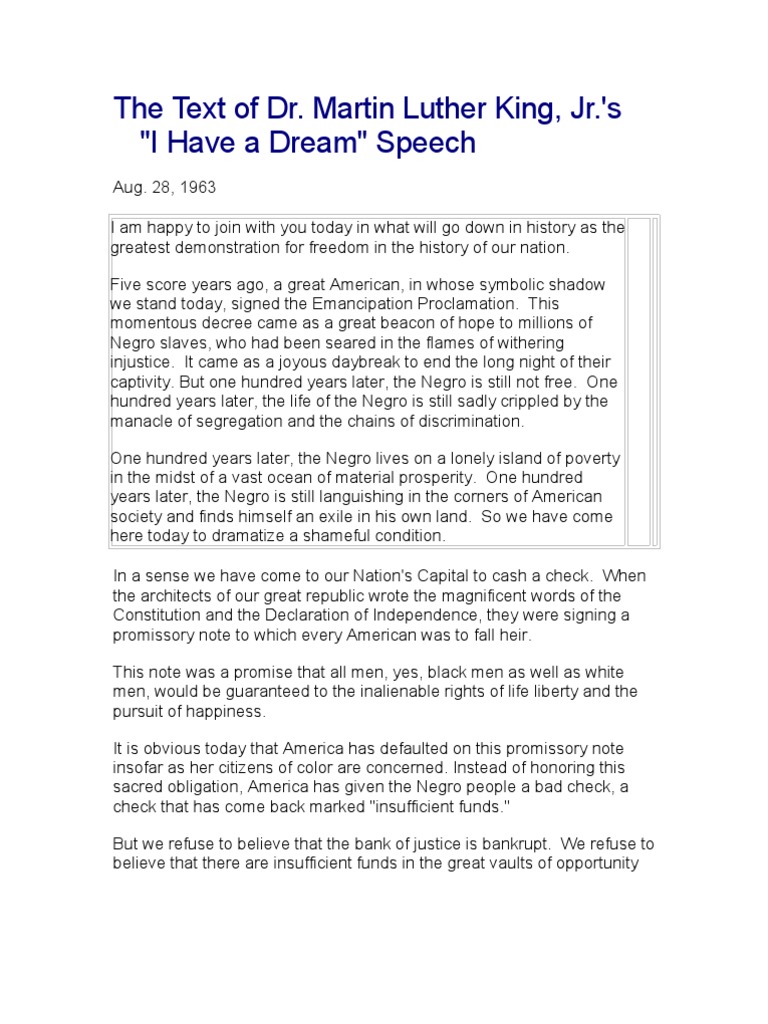 I Have A Dream Speech | PDF | Society | Discrimination