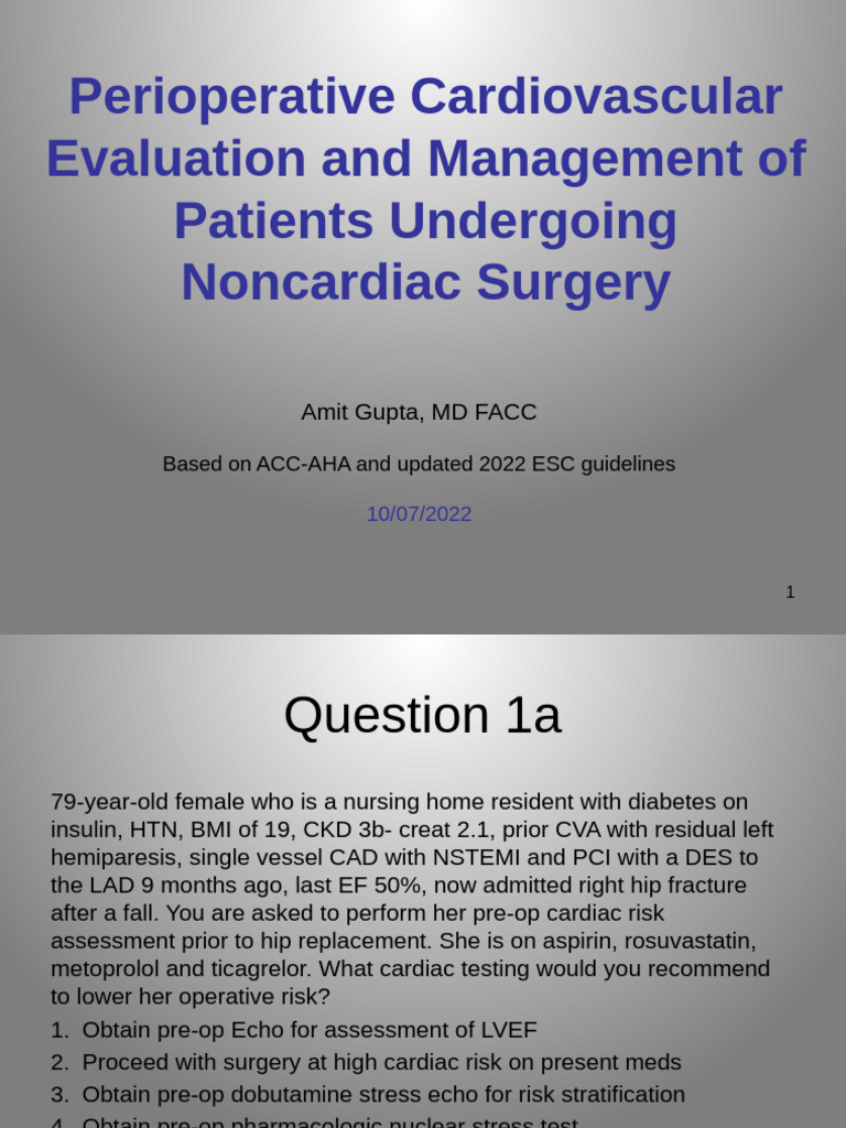 Peri Operative Cardiac Risk | PDF | Percutaneous Coronary Intervention ...