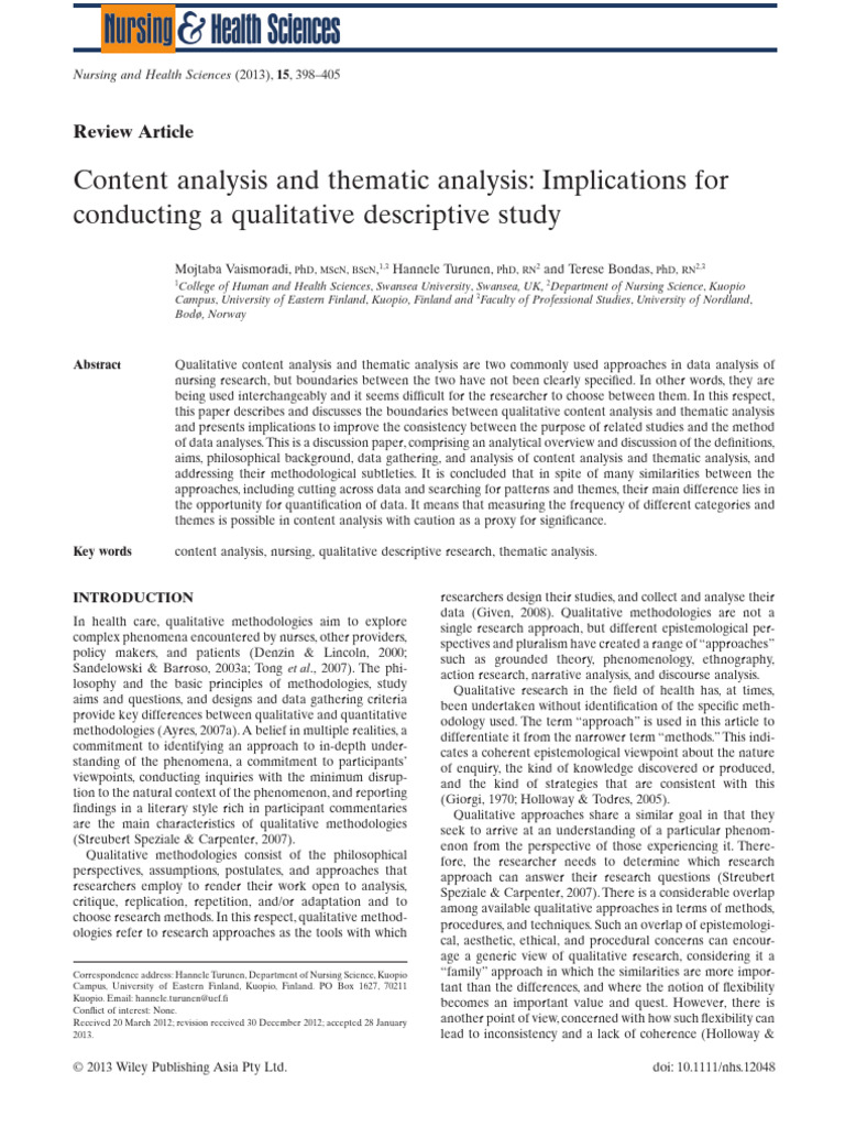Content Analysis and Thematic Analysis I | PDF | Qualitative Research ...