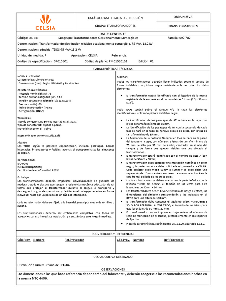 Transformadores Ocasionalmente Sumergibles 75/150 kVA | PDF ...