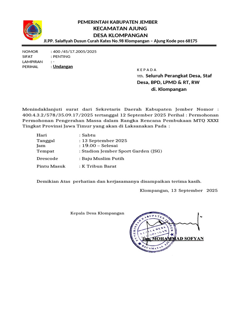 Pemberitahuan Undangan MTQ | PDF