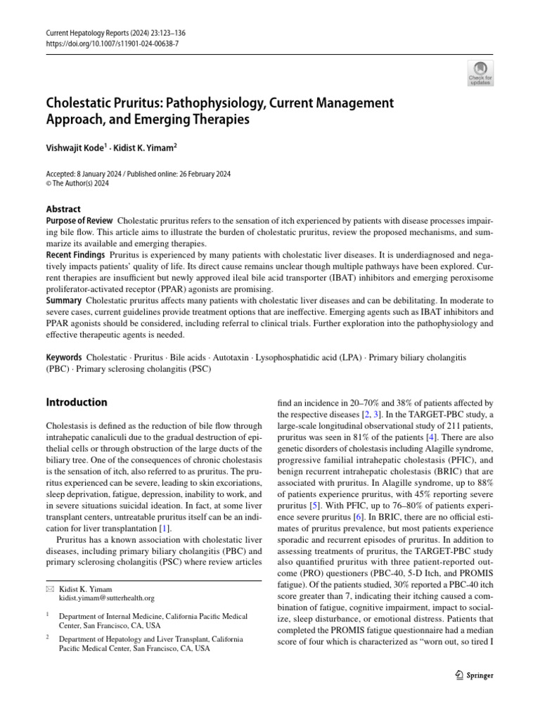 Cholestatic Pruritus Pathophysiology, Current Management Approach, and ...