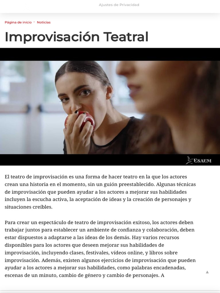 Improvisación Teatral - Todo Lo Que Necesitas Saber - ESAEM | PDF ...