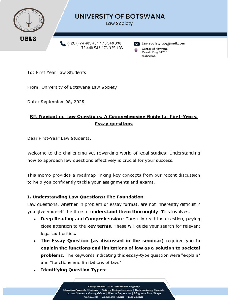 MEMO - How to Approach Law Essay Questions - a breif overview (2) | PDF ...