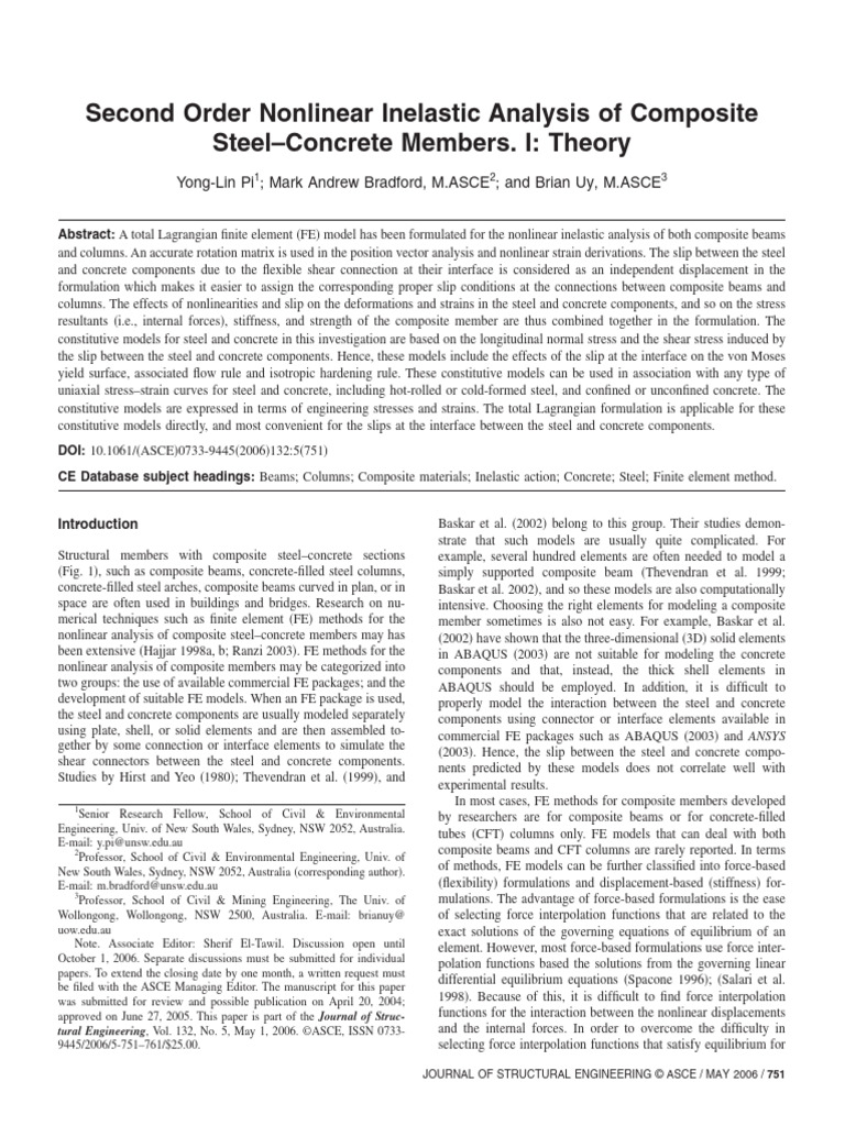 Nonlinear Analysis of Composite Steel-Concrete | PDF | Stress ...