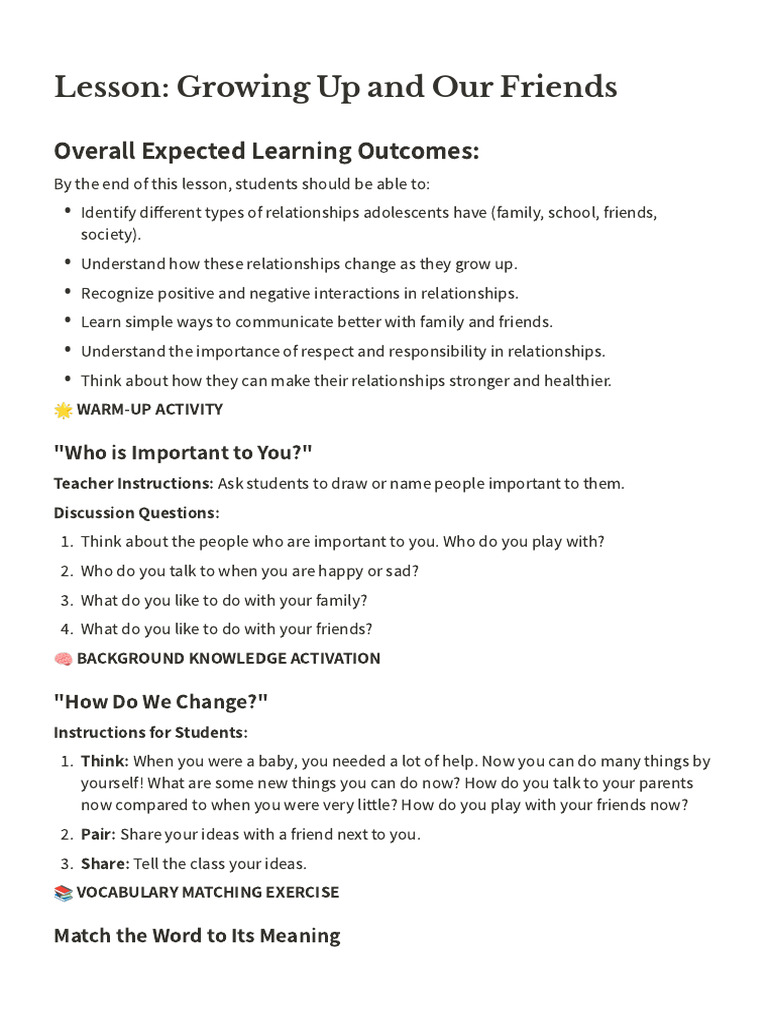 Lesson Growing Up and Our Friends-1 | PDF | Behavioural Sciences | Learning