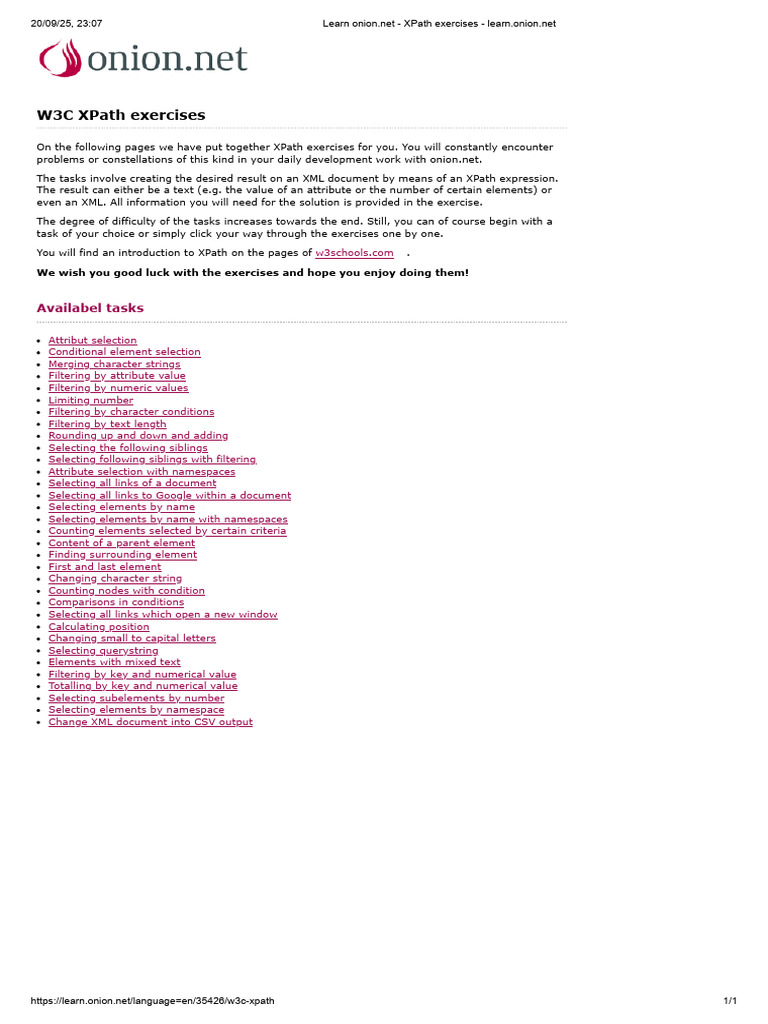 Learn Onion - Net - XPath Exercises | PDF