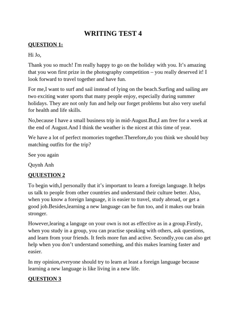 Writing Test 4 | PDF