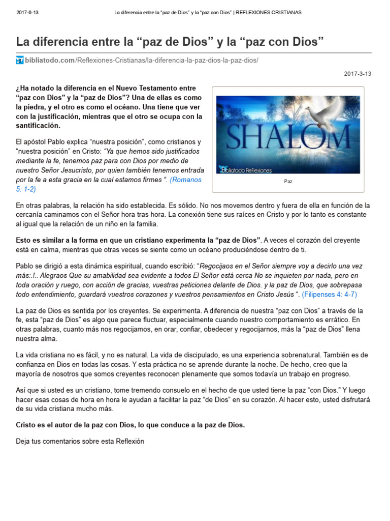 La Diferencia Entre La "Paz de Dios" y La "Paz Con Dios" - REFLEXIONES ...