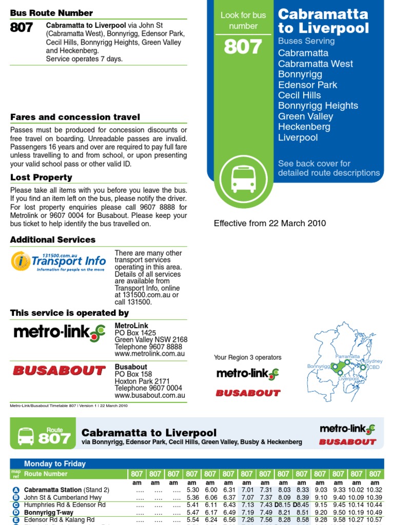 807 Timetable Web | PDF | Bus | Land Transport
