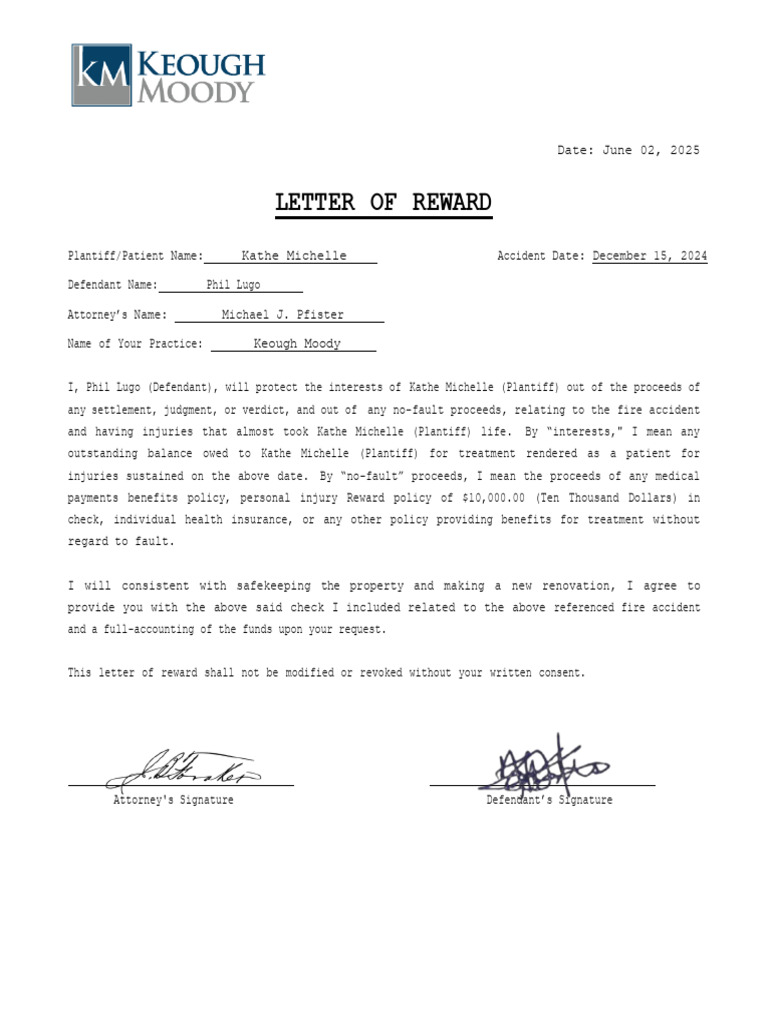 Kathe Michelle Letter of Reward | PDF