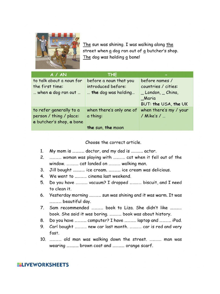 Definite and Indefinite Articles Worksheet | PDF