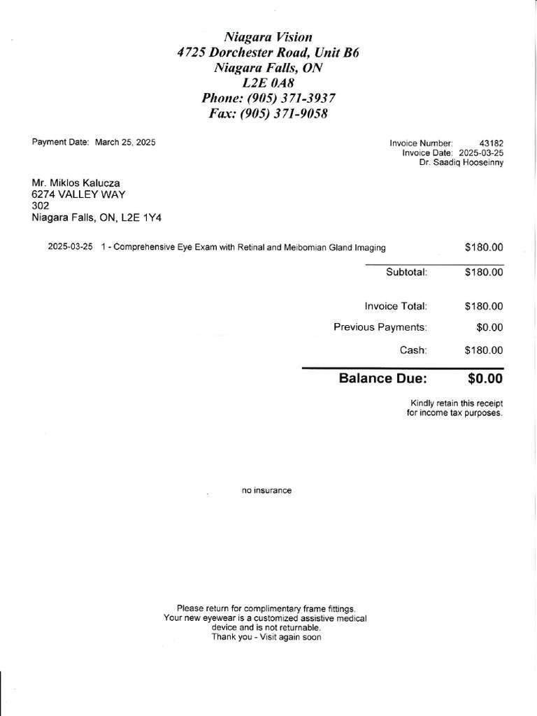 Eye Exam Receipt | PDF