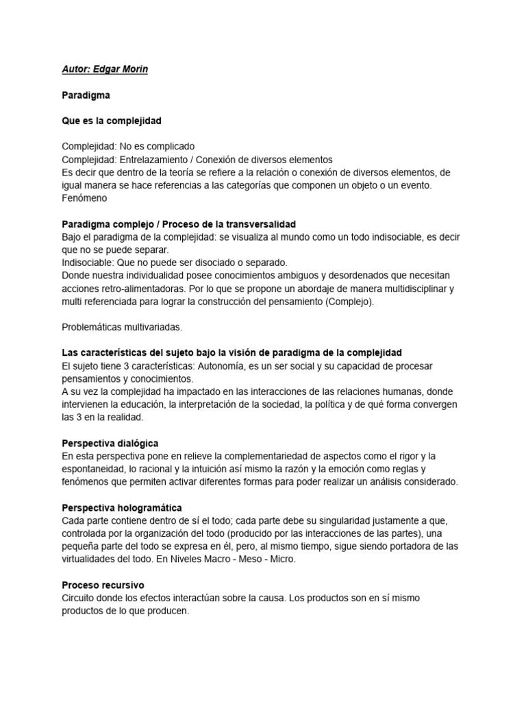 Paradigma de la complejidad | PDF | Complejidad | Pensamiento sistémico