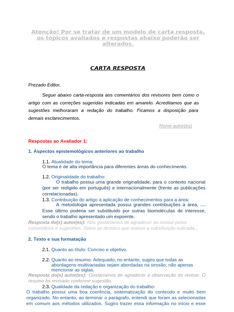 Modelo Carta Resposta (Atualizado) - OTH-1 | PDF | Copidesque | Dados