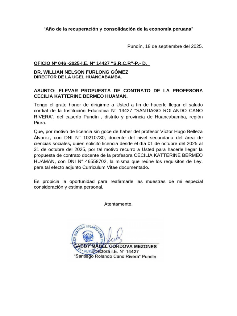 Oficio Propuesta Docente | PDF