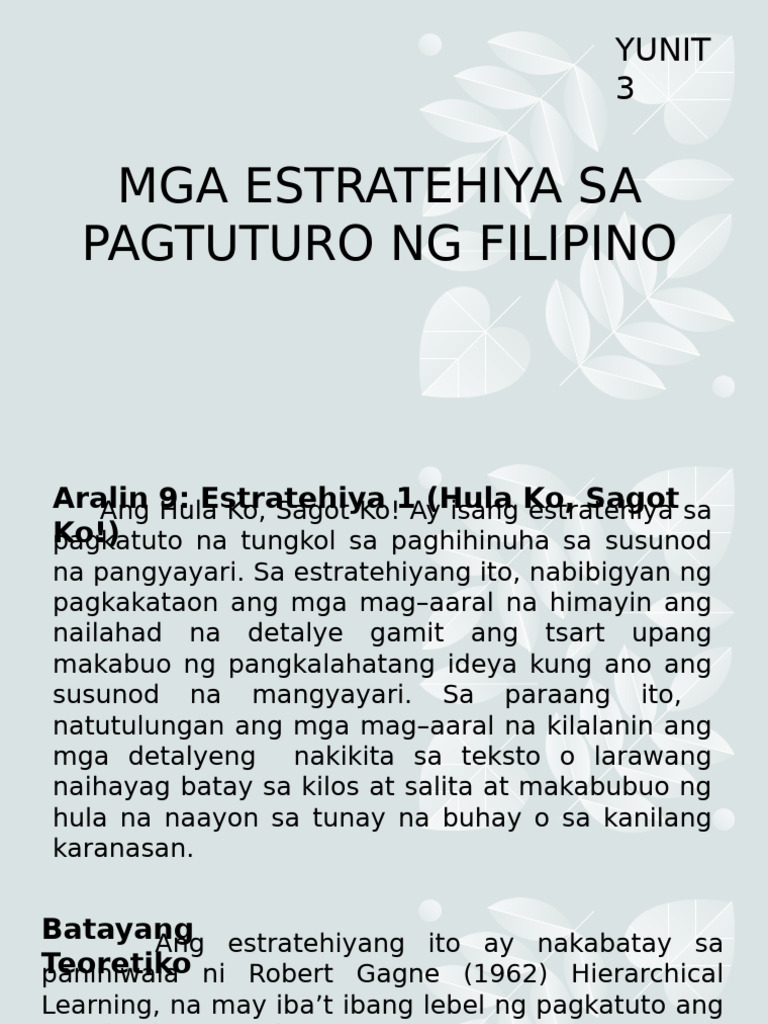 Filipino Report Mga Estratehiya Sa Pagtuturo | PDF
