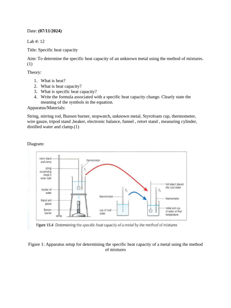 Specific Heat Capacity of Unknown Metal | PDF | Heat | Temperature