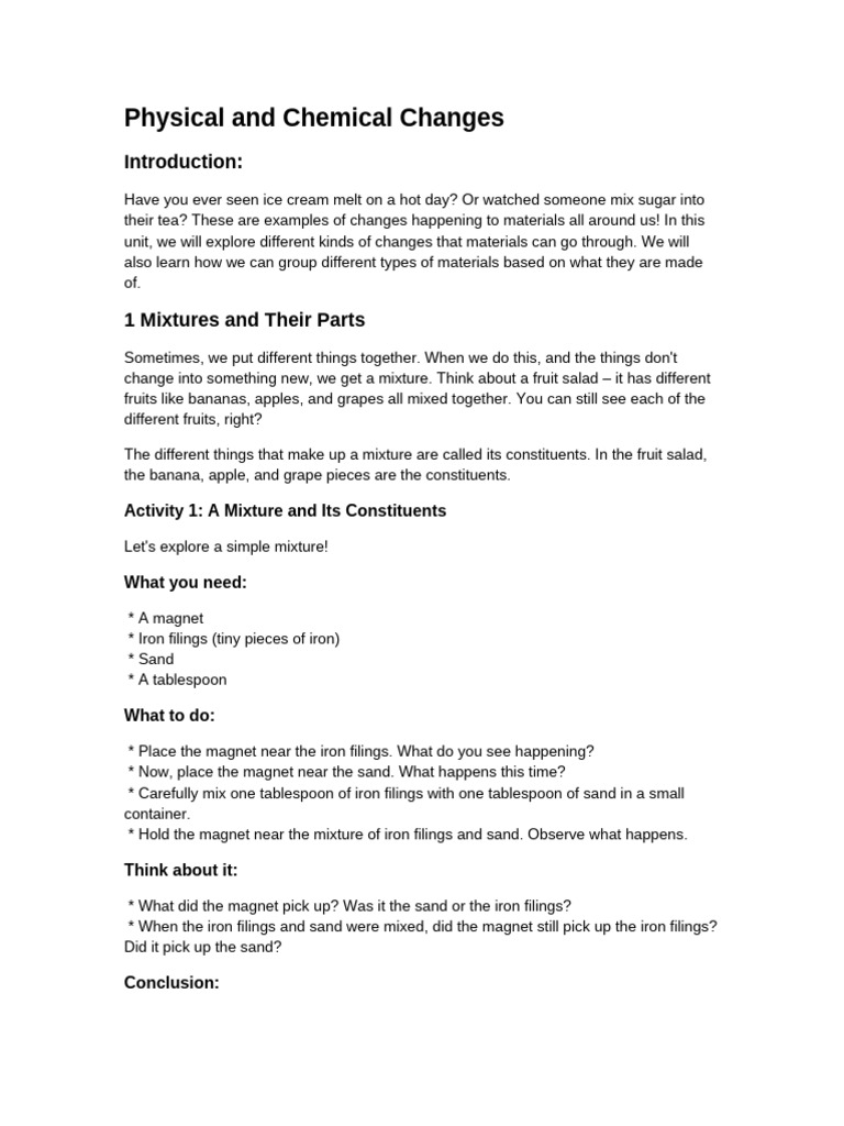 Understanding Physical and Chemical Changes | PDF | Mixture | Water