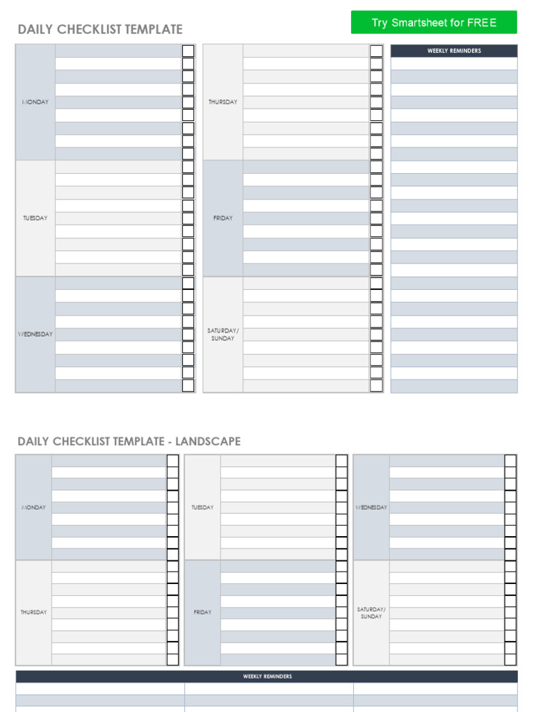 Daily Checklist and Weekly Reminders Template | PDF
