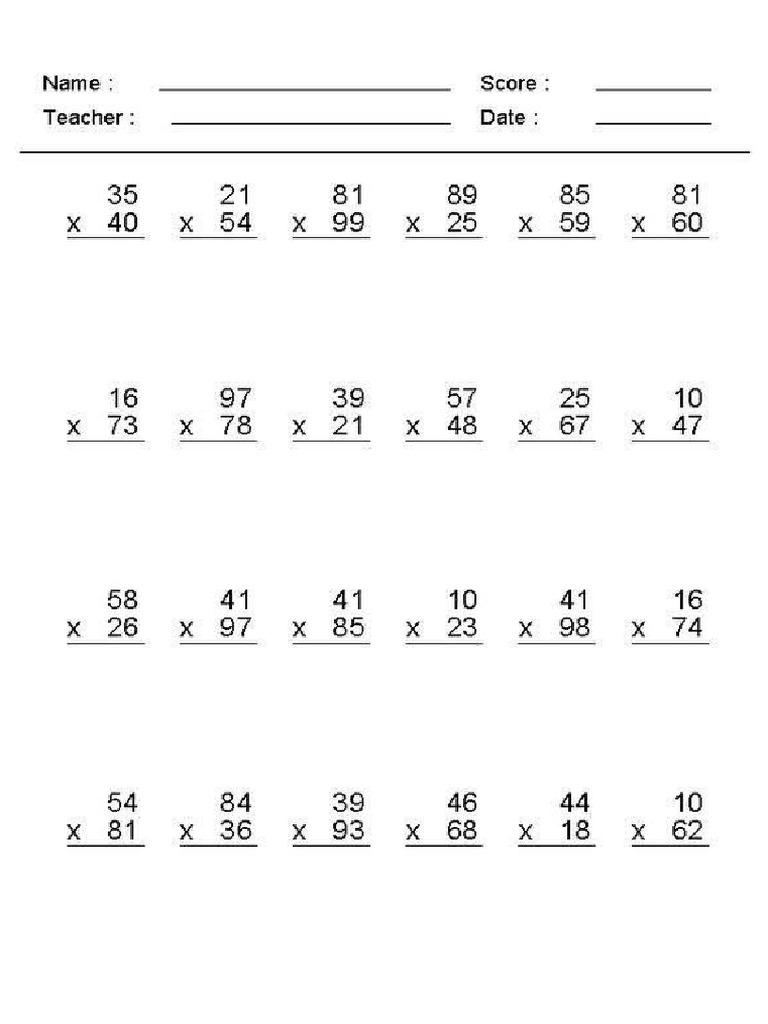 Grade 4 Perkalian 1 Angka Dan 2 Angka | PDF