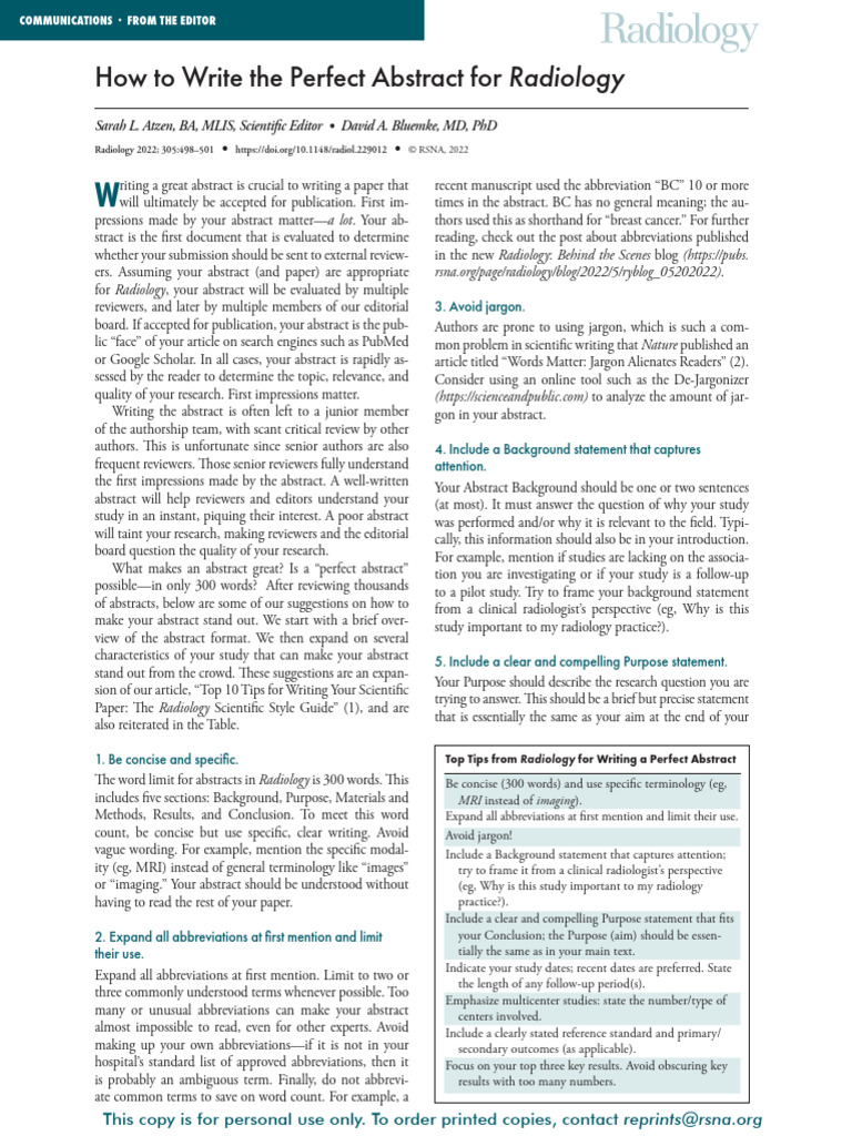 How To Write The Perfect Abstract For Radiology | PDF | Radiology | Ct Scan