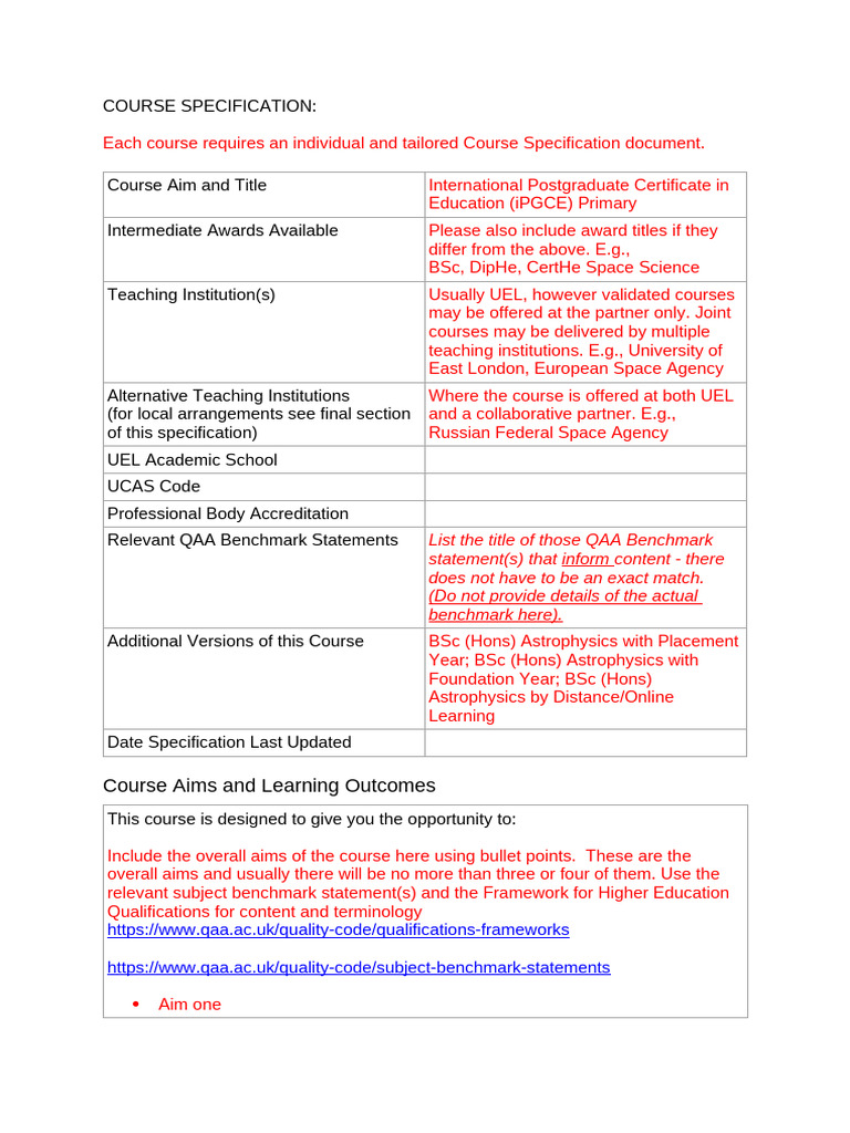 iPGCE Primary Course Specification Guide | PDF | Skill | Learning