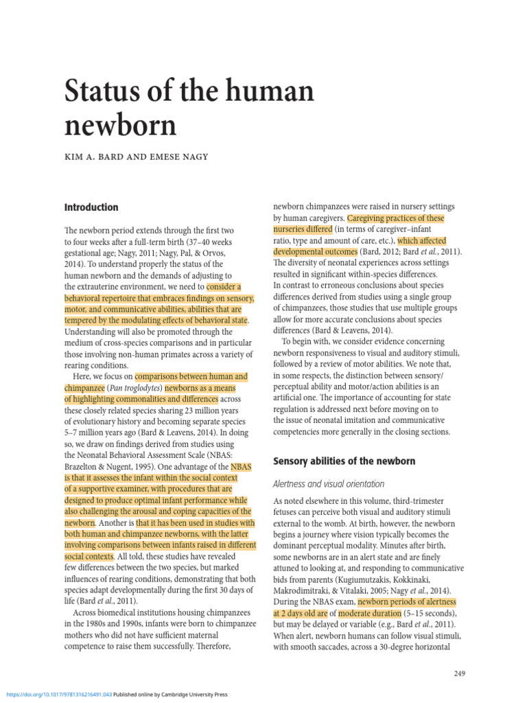 Status of The Human Newborn | PDF | Anatomical Terms Of Motion | Infants