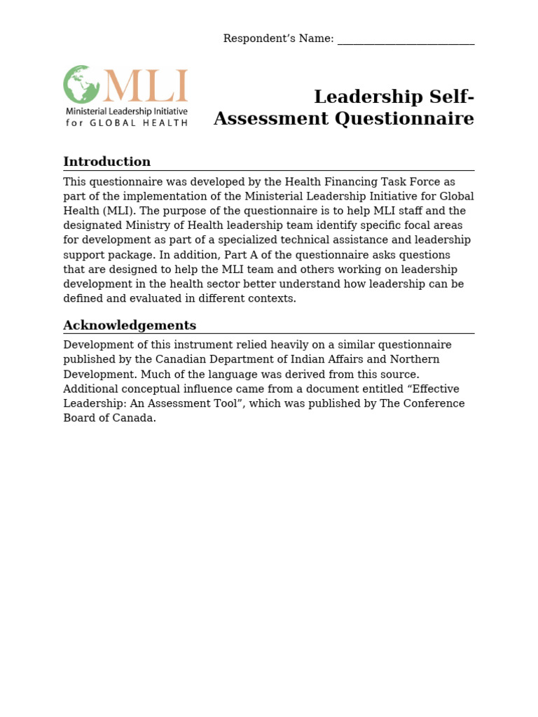 Leadership Assessment Questionnaire | PDF | Leadership | Behavior