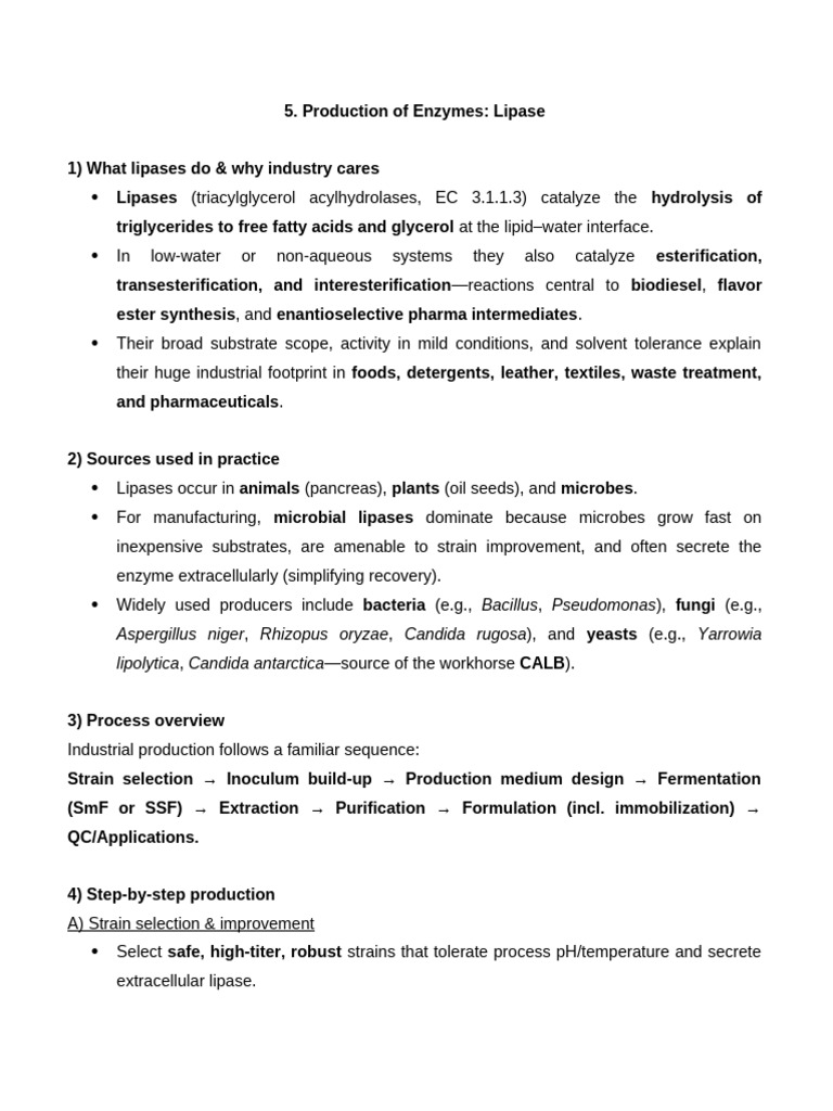 Industrial Lipase Production Process | PDF | Fermentation | Yeast