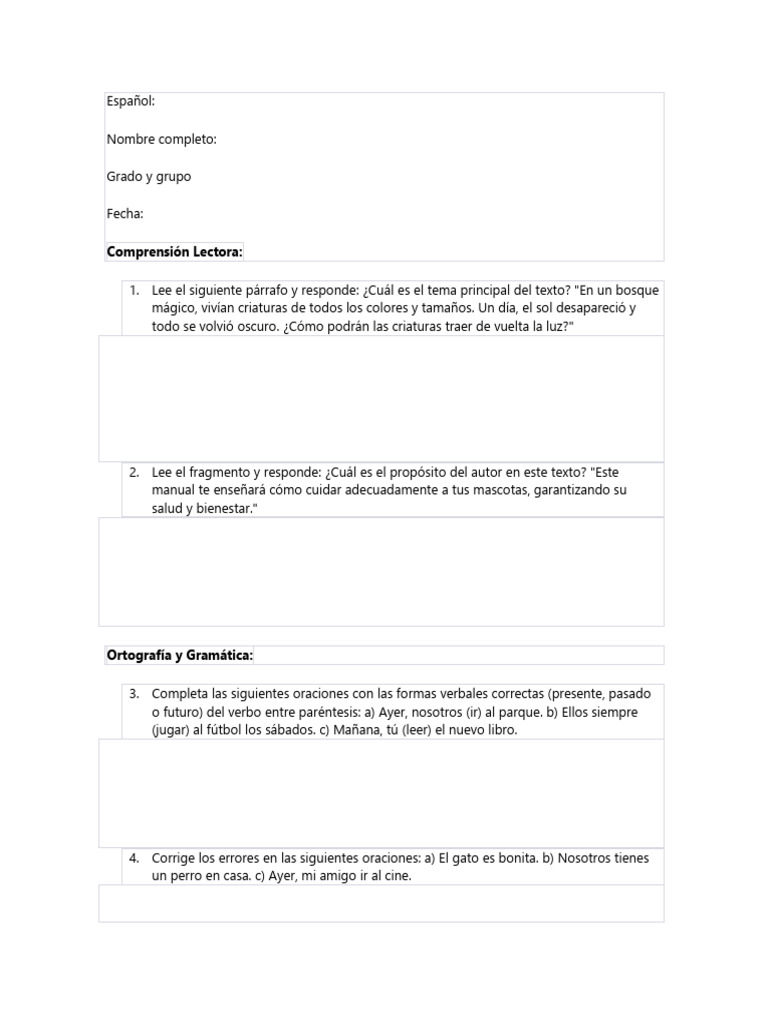 Ejercicios de Comprensión Lectora y Escritura | PDF