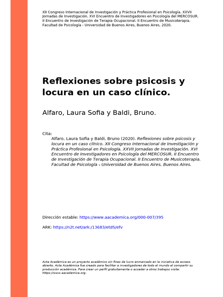 Alfaro, Laura Sofia y Baldi, Bruno (2020) - Reflexiones Sobre Psicosis ...
