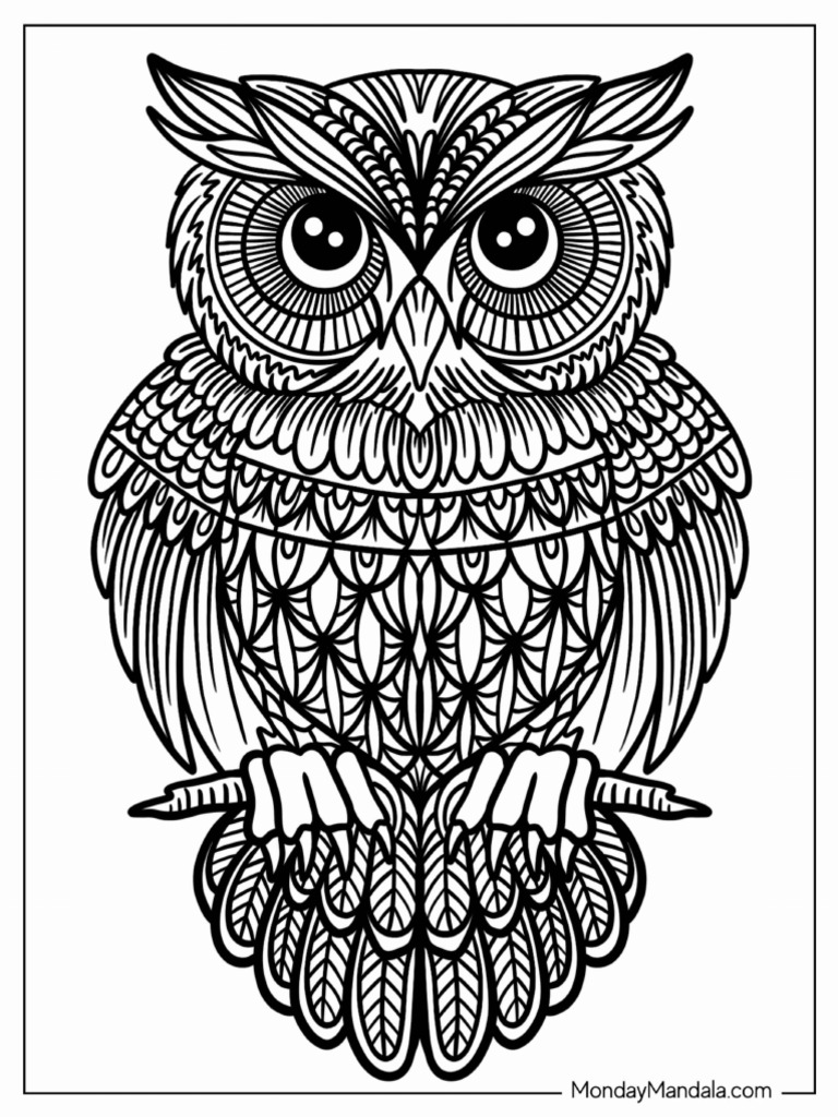 Realistic Owl Zentangle Coloring Page | PDF