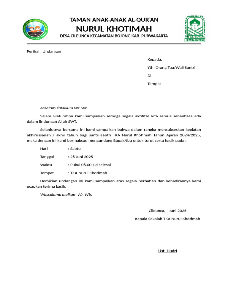 Blanko Penilaian Munaqosah Tka Al | PDF