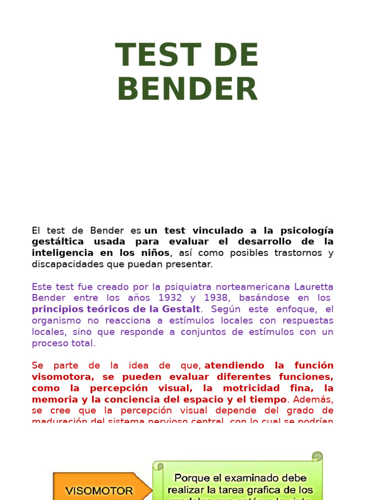 Test de Bender: Evaluación Infantil | PDF | Percepción | Inteligencia