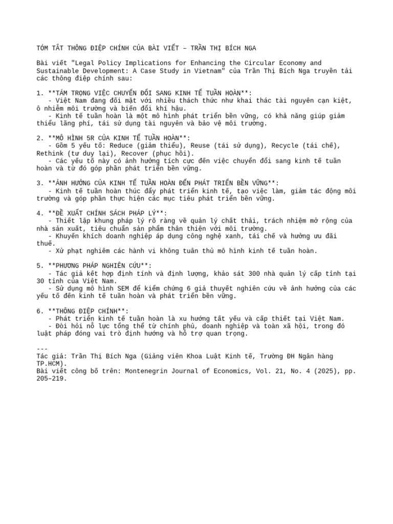 Thong Diep Bai Viet Tran Thi Bich Nga | PDF
