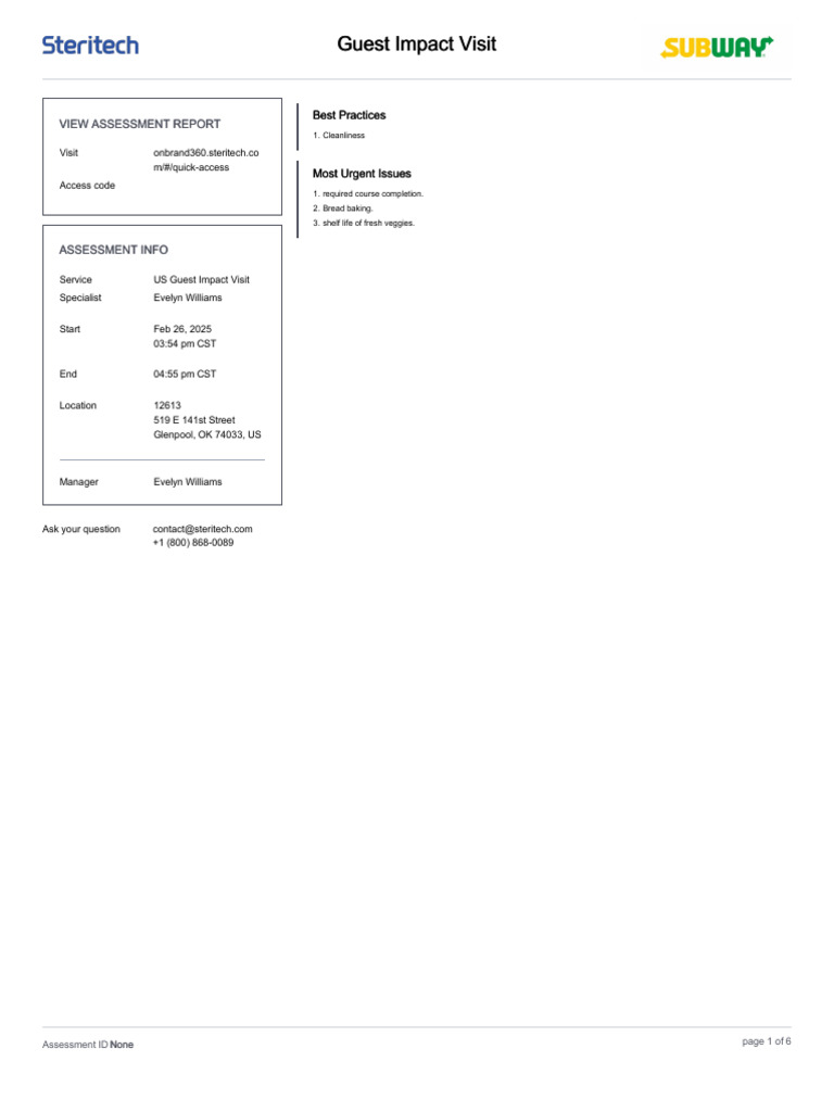 Guest Impact Visit Assessment Report | PDF | Sandwich | Baking