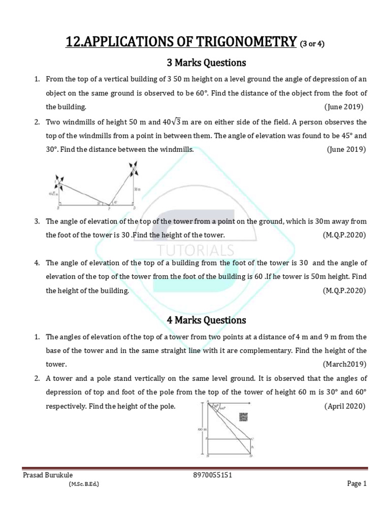 Trigonometry Applications and Problems | PDF | Trigonometry ...