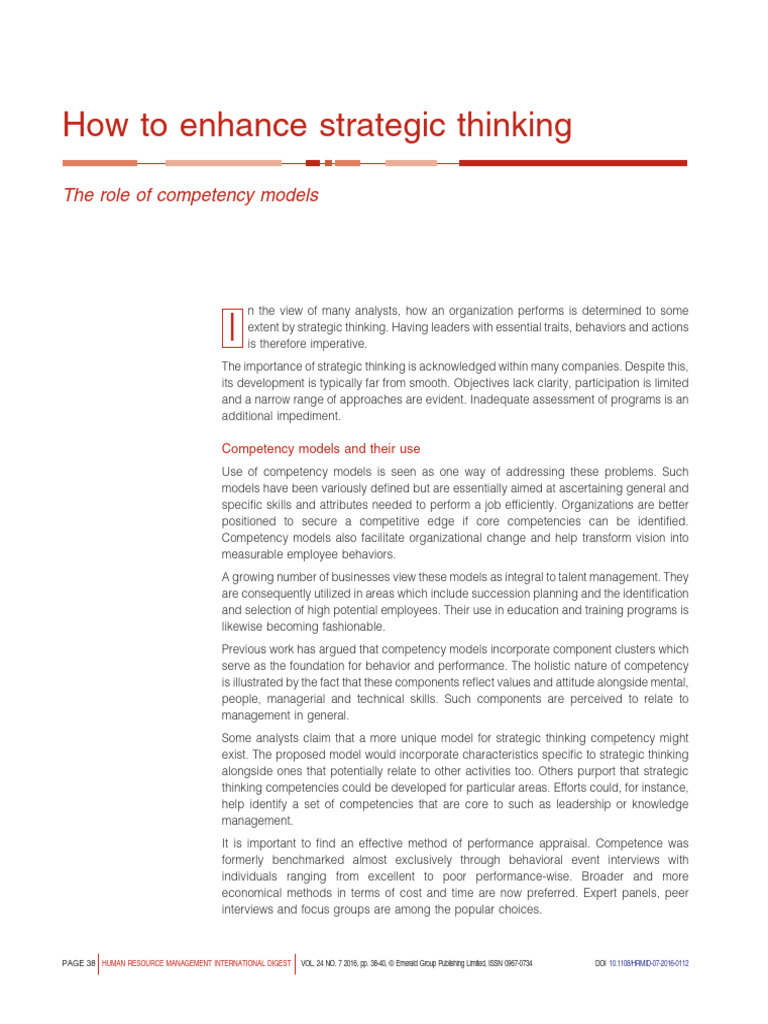 How To Enhance Strategy Thinking Skills The Role of Competency Models ...
